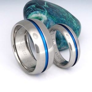 Thin Blue Line Titanium Wedding Band Set Matching His and - Etsy