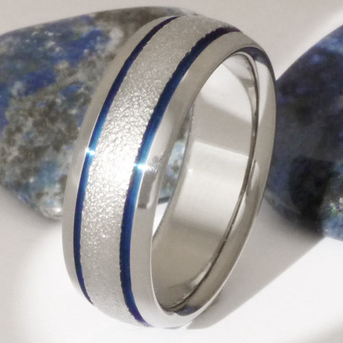 Blue Titanium Ring Custom Frost Finish Thin Blue Line - Etsy
