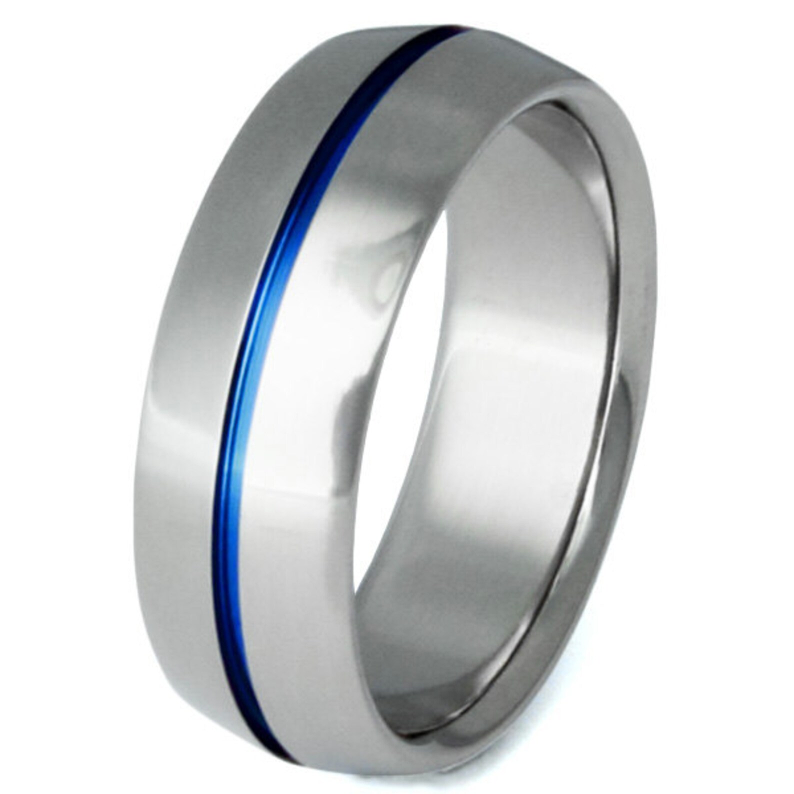 Titanium Ring Thin Blue Line Hand Carved Centered Blue - Etsy