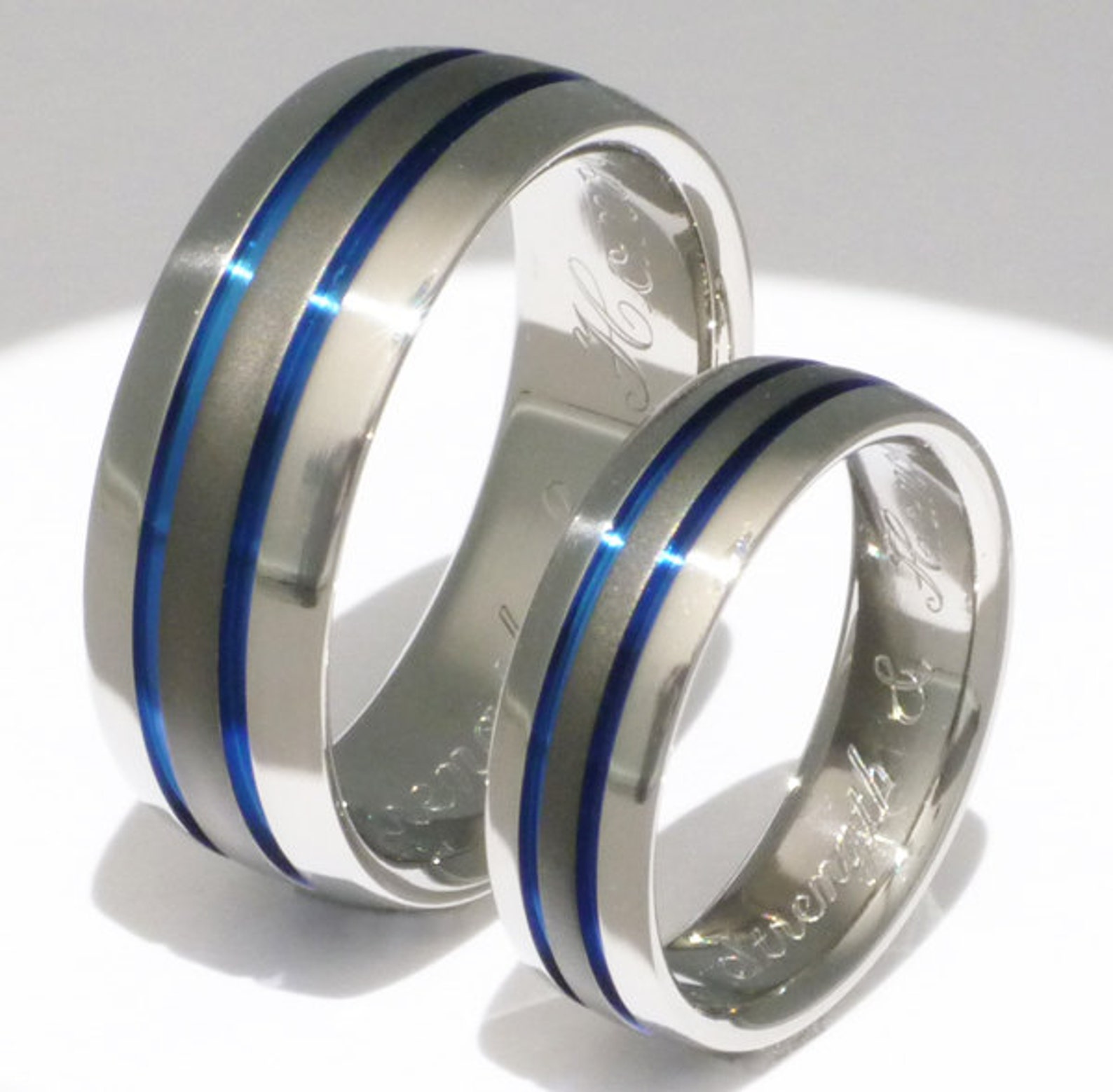 Titanium Wedding Ring Set Blue Titanium Engagement Set | Etsy