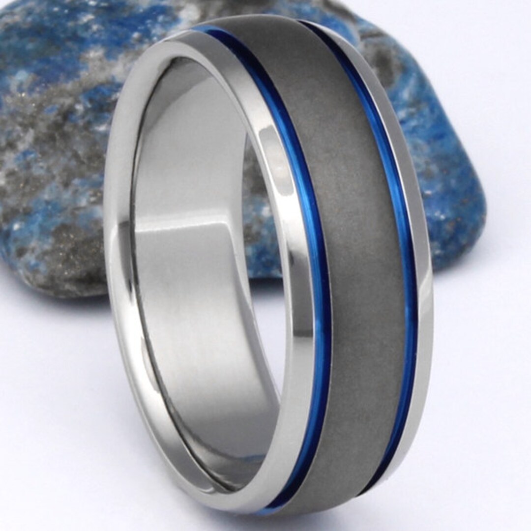 Handcrafted Thin Blue Line Titanium Rings- Blue Groves and Exclusive ...