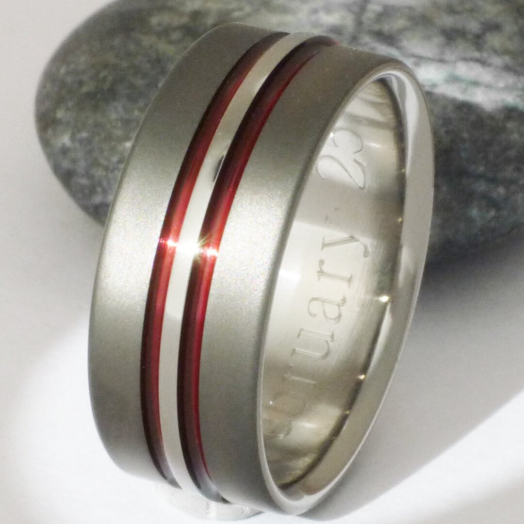 Unique Red Titanium Wedding Ring Thin Red Line Ring Exclusive Sable ...