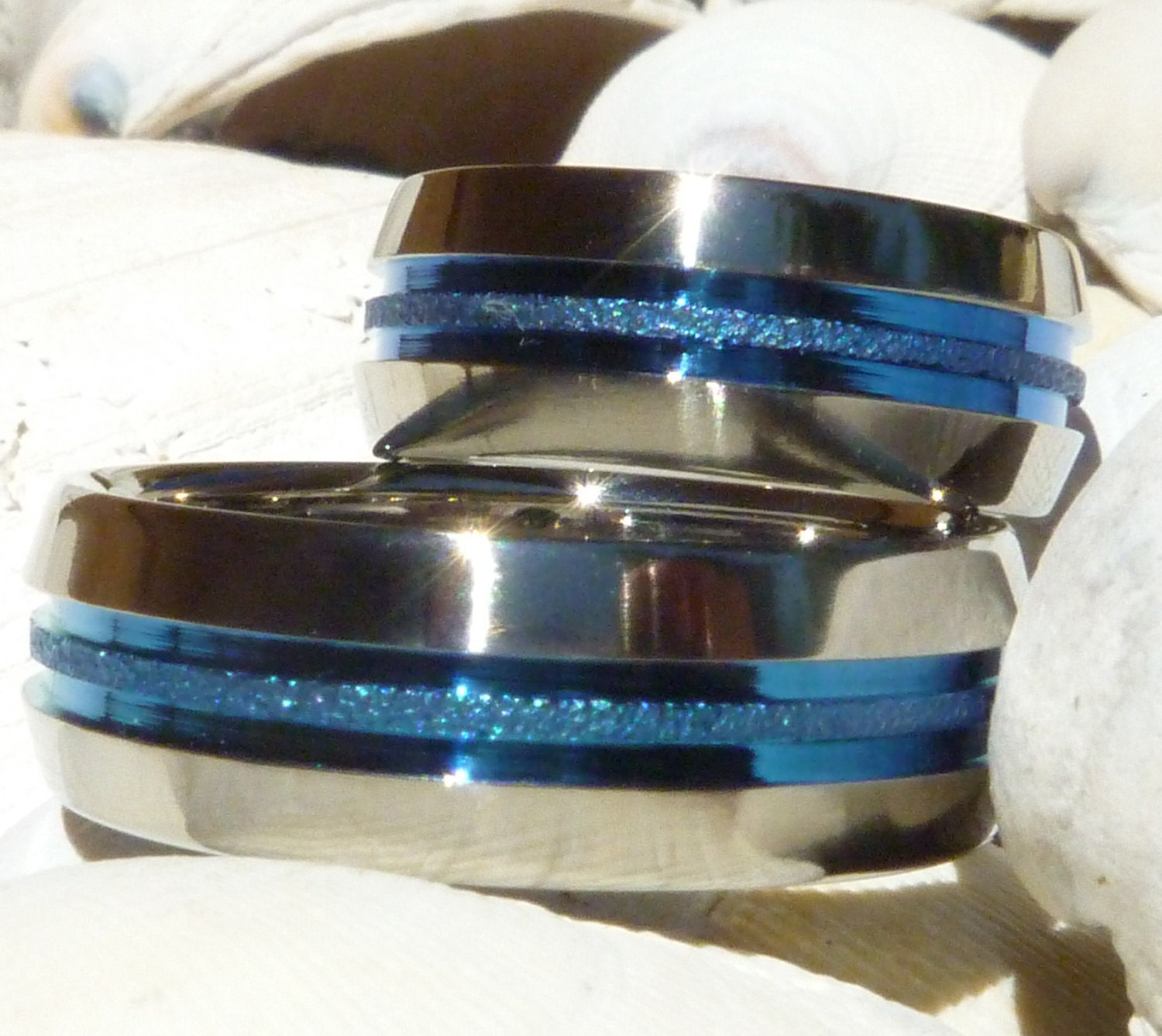 Matching Thin Blue Line Titanium Wedding Bands Frost Finish - Etsy ...