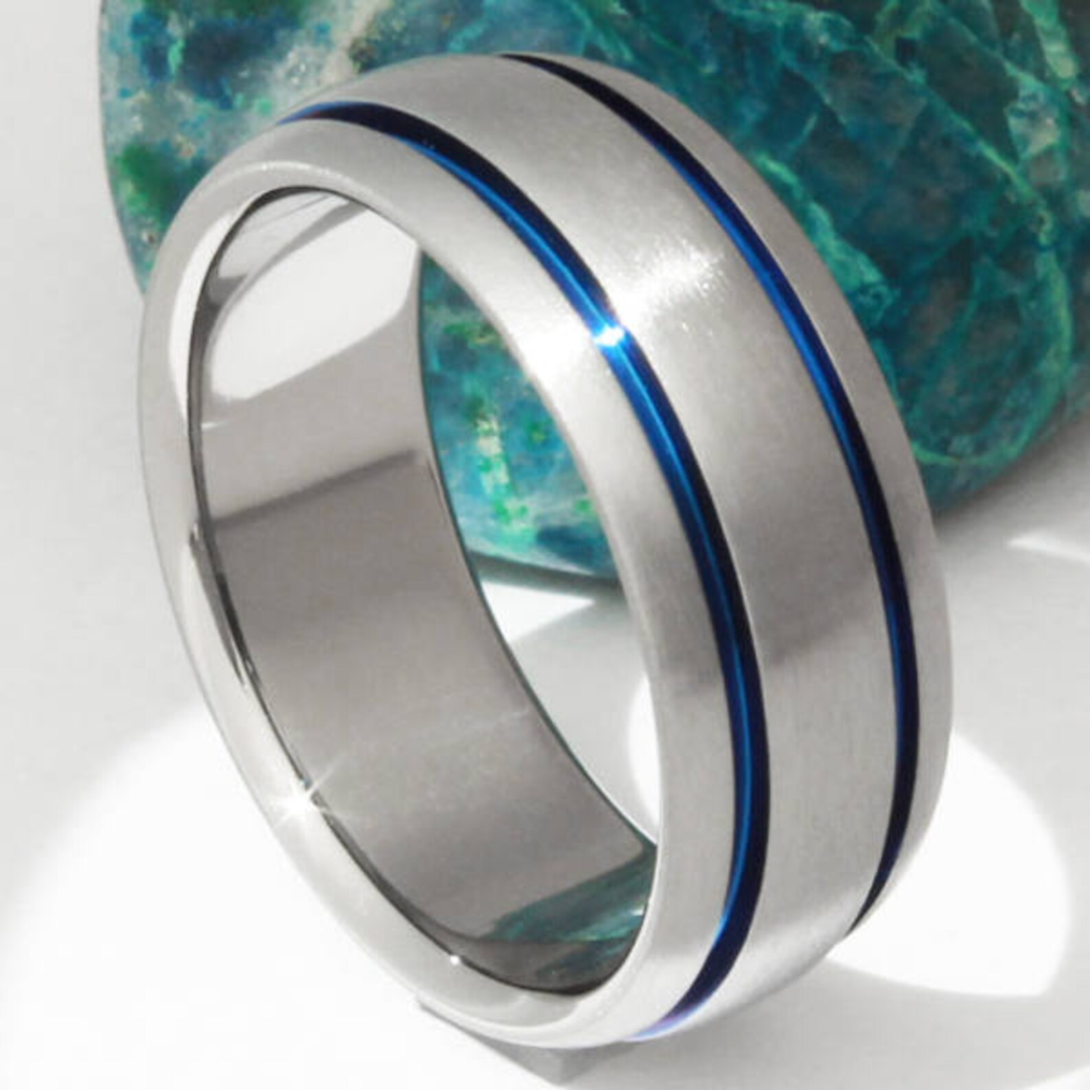 Thin Blue Line Titanium Ring Handcrafted Titanium Wedding - Etsy