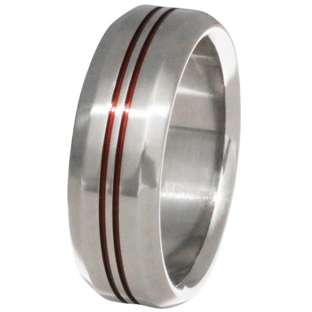 Thin Red Line Titanium Band - Firefighter's Ring - Two Red Lines- R26 ...
