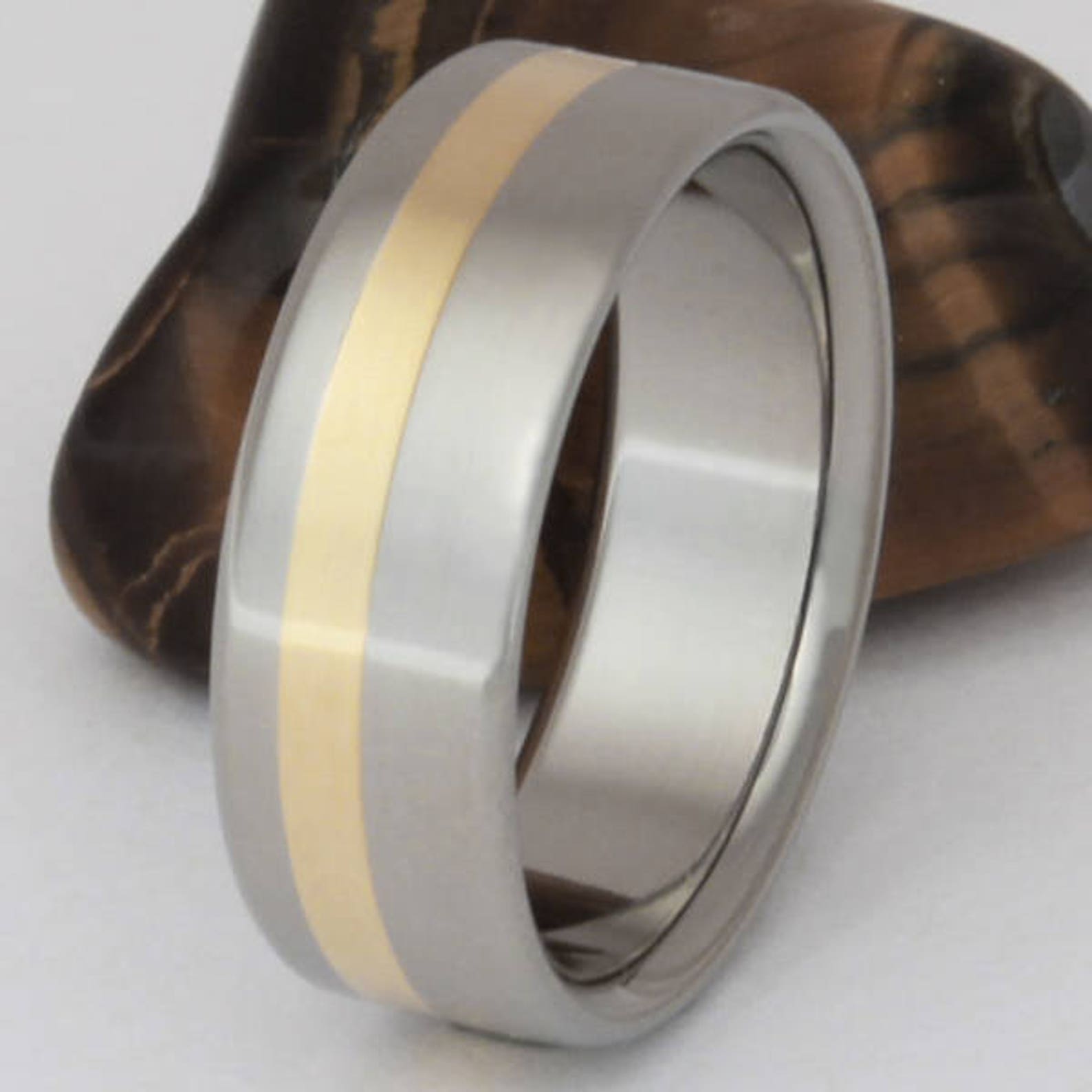Gold Titanium Wedding Band With 18k Gold Inlay Gold and - Etsy