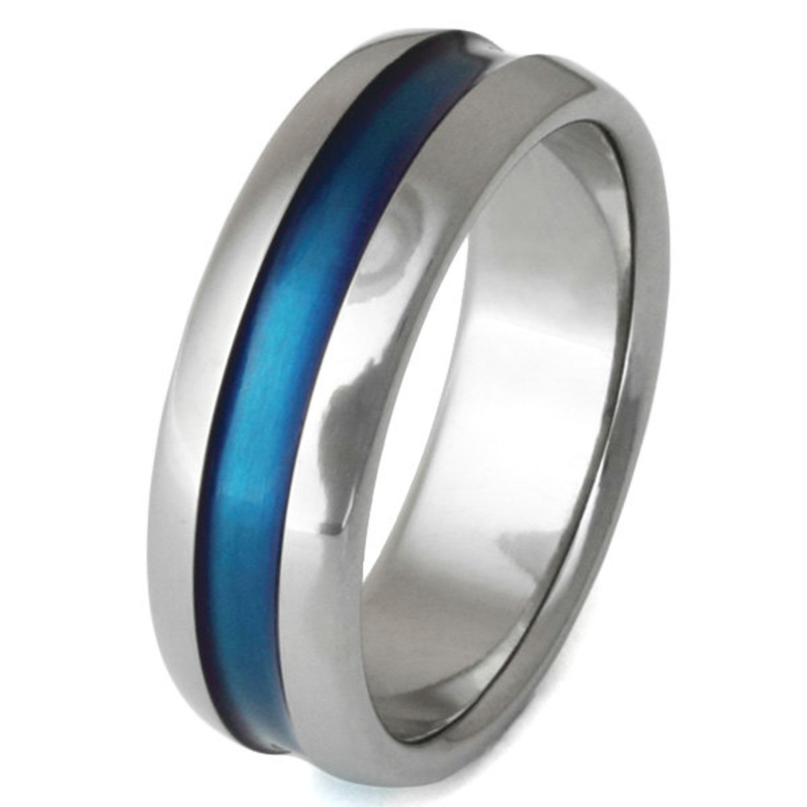 Thin Blue Line Titanium Wedding Band Handcrafted Polished - Etsy