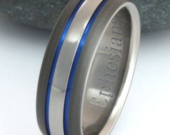 Thin Blue Line Titanium Ring Titanium Wedding Band | Etsy