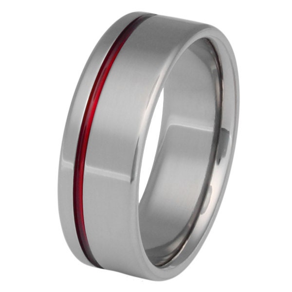 Thin Red Line Titanium Ring Firefighter's Ring Red - Etsy