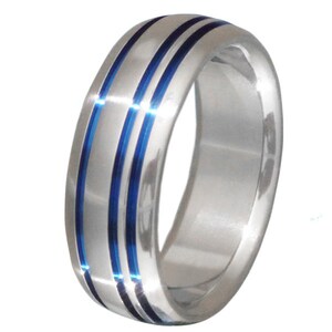 Titanium Engagement Ring Thin Blue Line Titanium Band Anodized Three ...