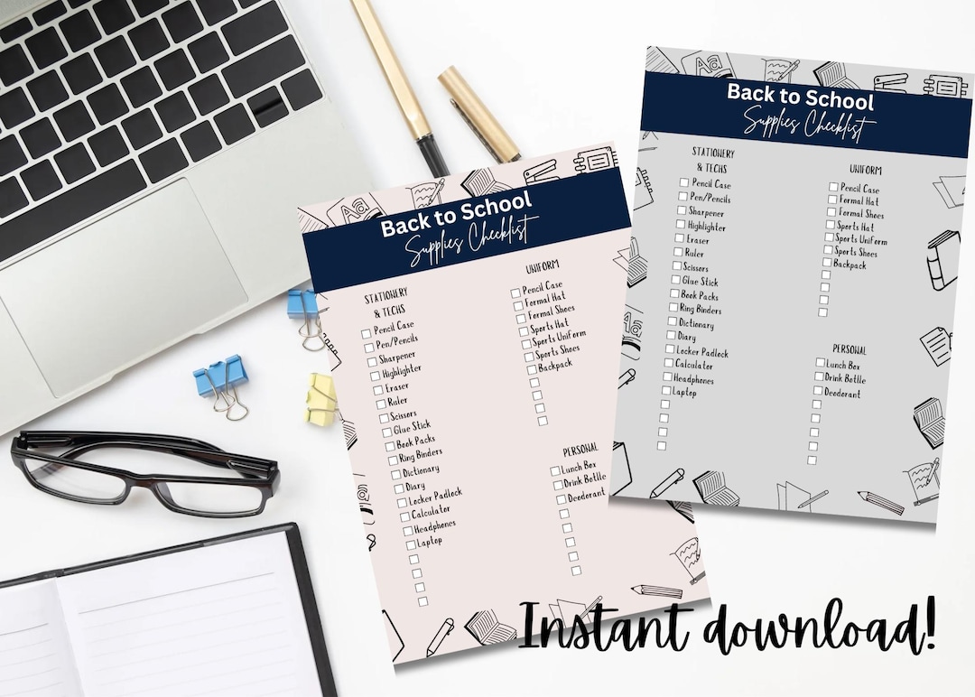 Back to School Checklist Pink Back to School Checklist Gray Back to ...