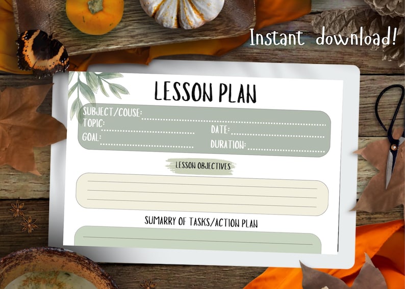 Light Green Lesson Plan Template: Printable School Planner (PDF, PNG ...