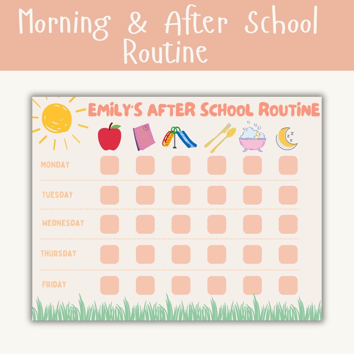 Kids Daily School Checklist Schedule Printable, Editable Chore Chart ...