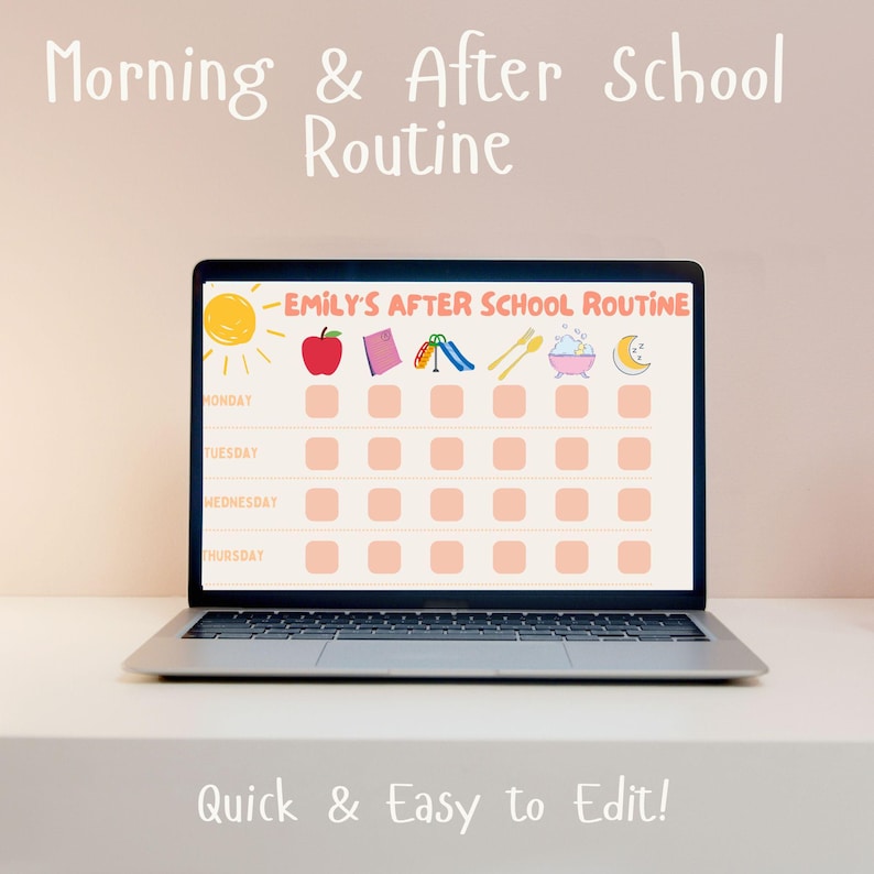 Kids Daily School Checklist Schedule Printable, Editable Chore Chart ...