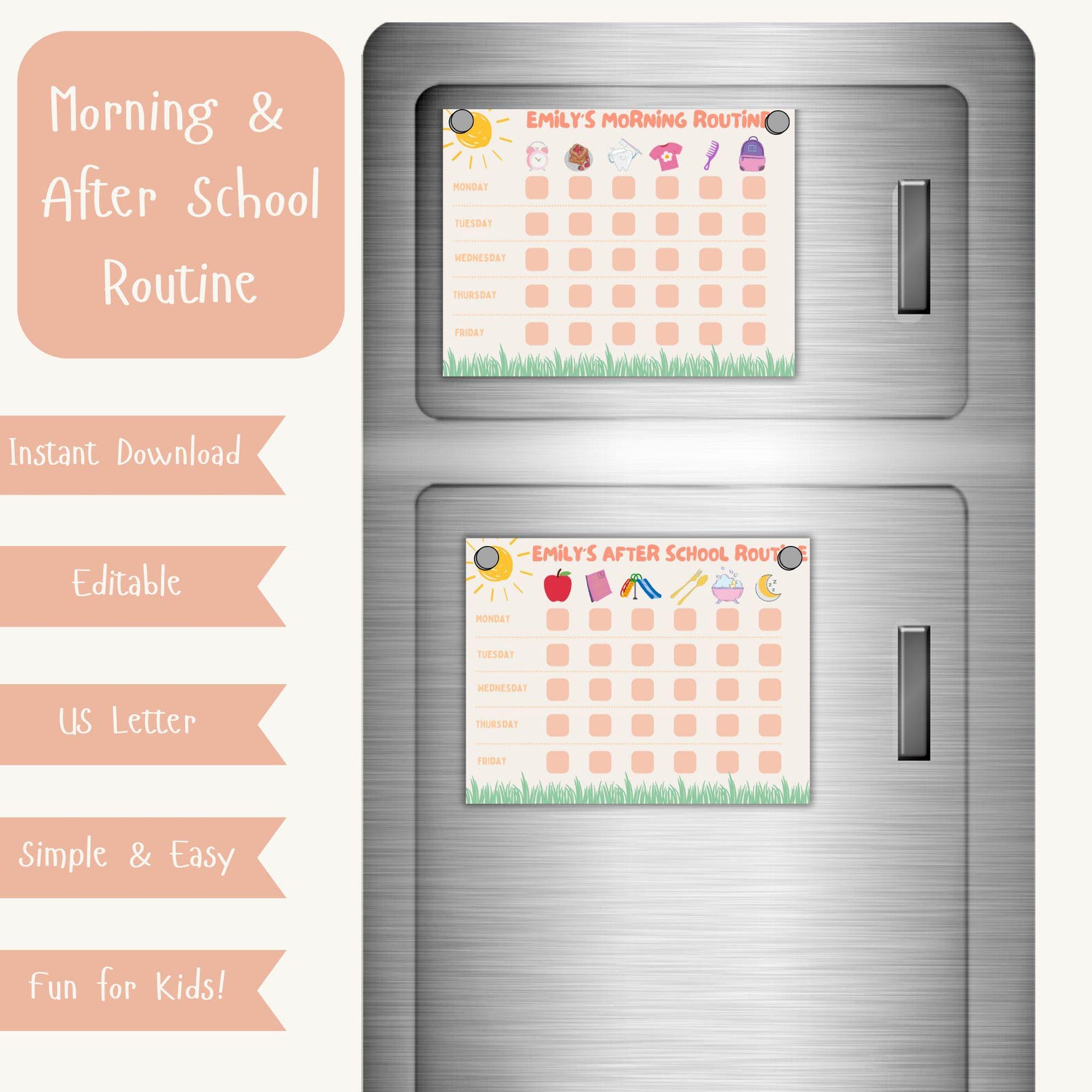 Kids Daily School Checklist Schedule Printable, Editable Chore Chart ...