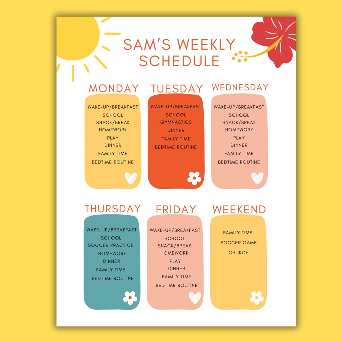 Kids Weekly Schedule, Back to School, Daily Checklist, Kids Daily ...