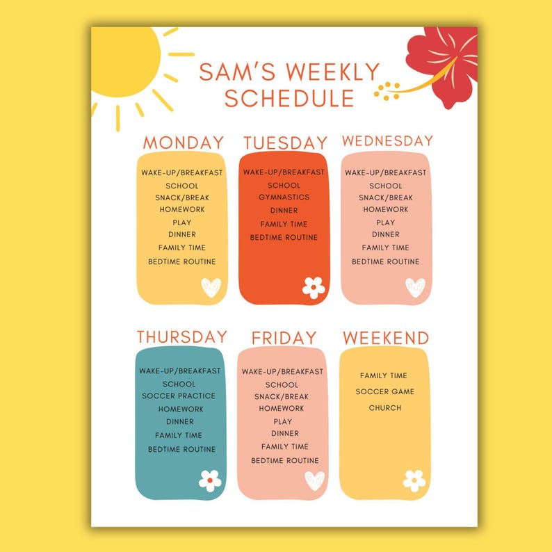 Kids Weekly Schedule, Back to School, Daily Checklist, Kids Daily ...