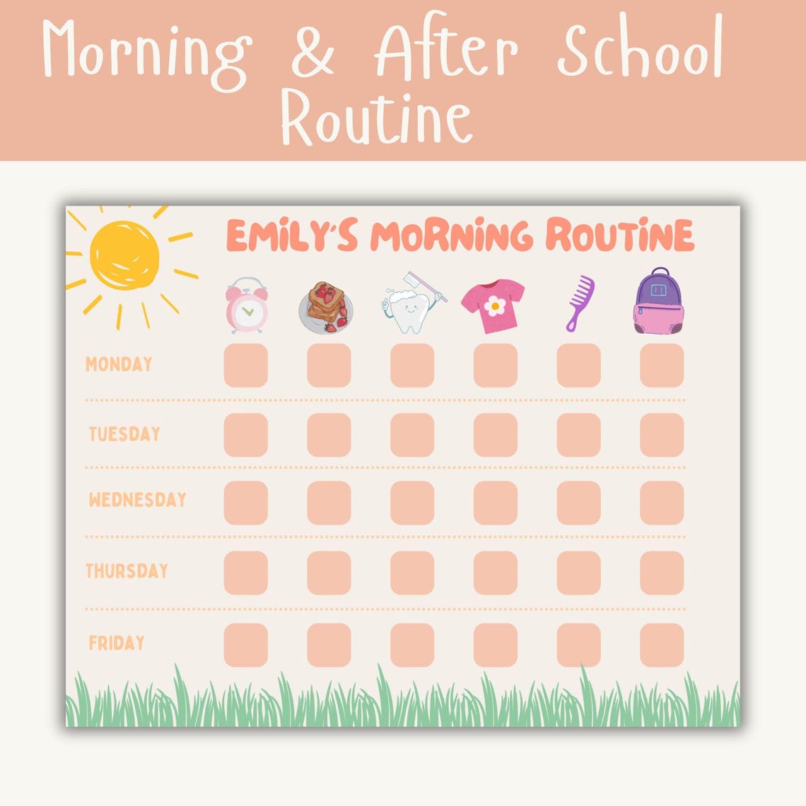 Kids Daily School Checklist Schedule Printable, Editable Chore Chart ...