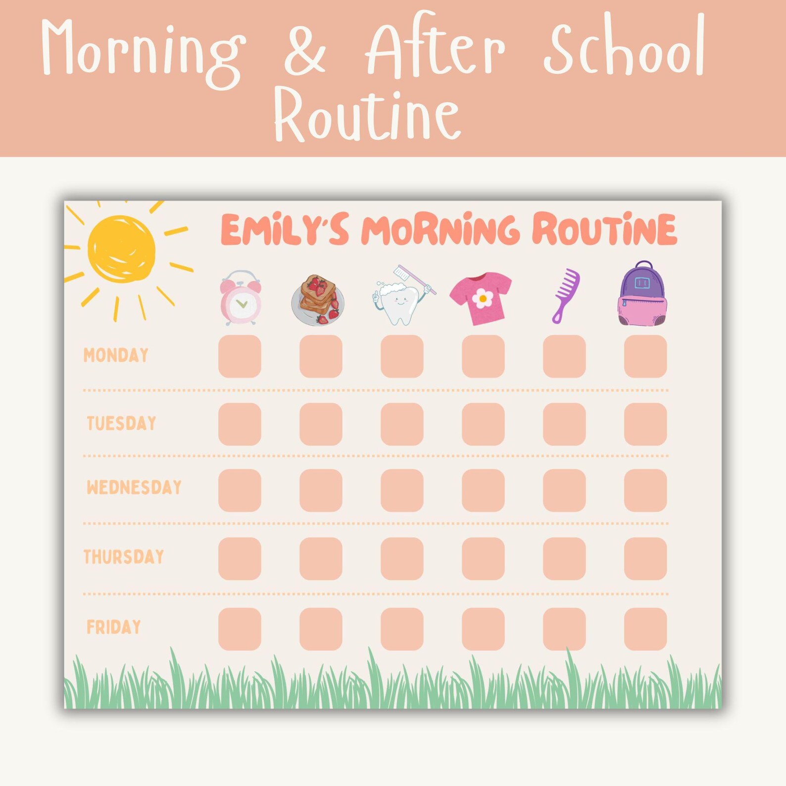 Kids Daily School Checklist Schedule Printable, Editable Chore Chart ...