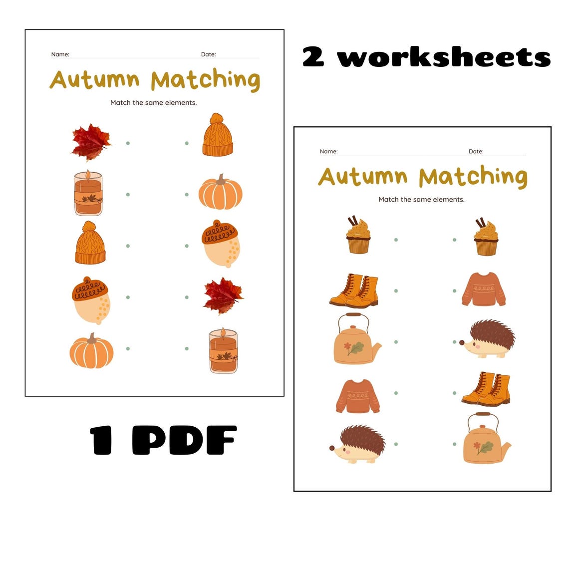 Autumn Matching Game PDF - Fall Activity Sheets for Kids - Match the ...