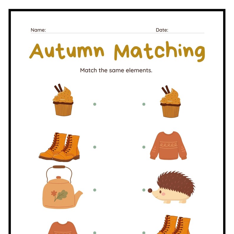Autumn Matching Game PDF Fall Activity Sheets for Kids Match the Same ...