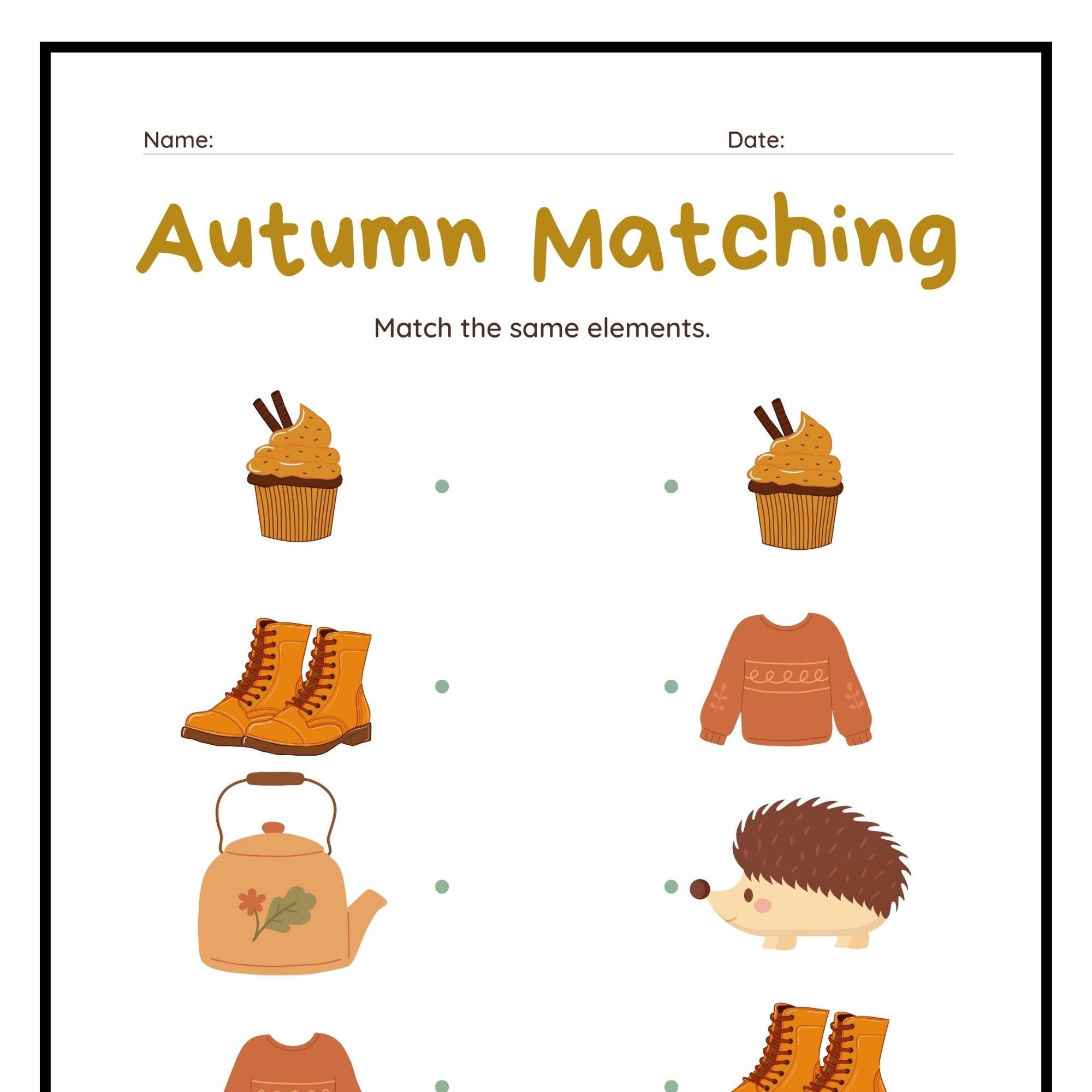 Autumn Matching Game PDF - Fall Activity Sheets for Kids - Match the ...
