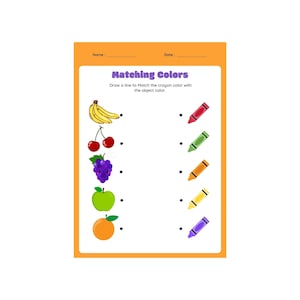 Matching Colors Worksheet - Fruits and Vegetables Educational PDF - Etsy