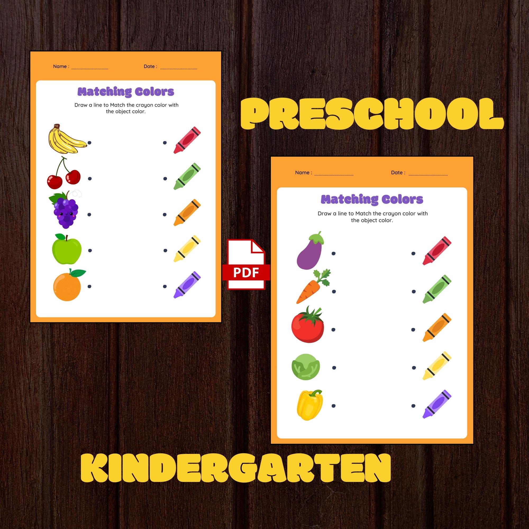 Matching Colors Worksheet - Fruits and Vegetables Educational PDF - Etsy