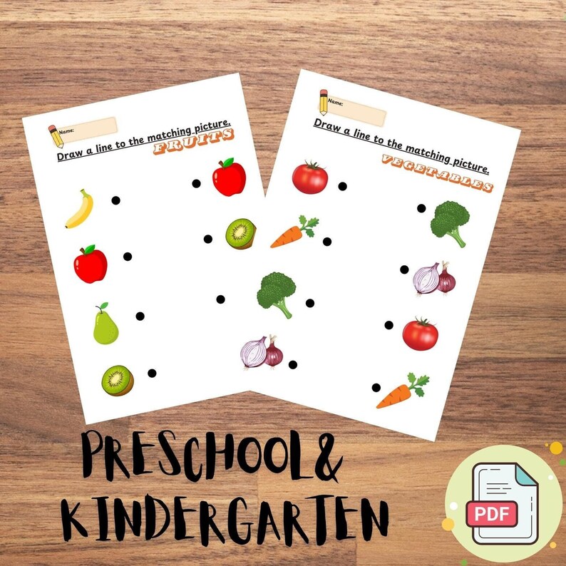 Matching Pictures Activity Sheets for Kids – Fruits, Vegetables ...