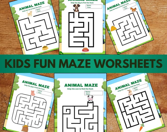 Maze Worksheets Printable PDF for Kids Fun Animal Maze Worksheets - Etsy