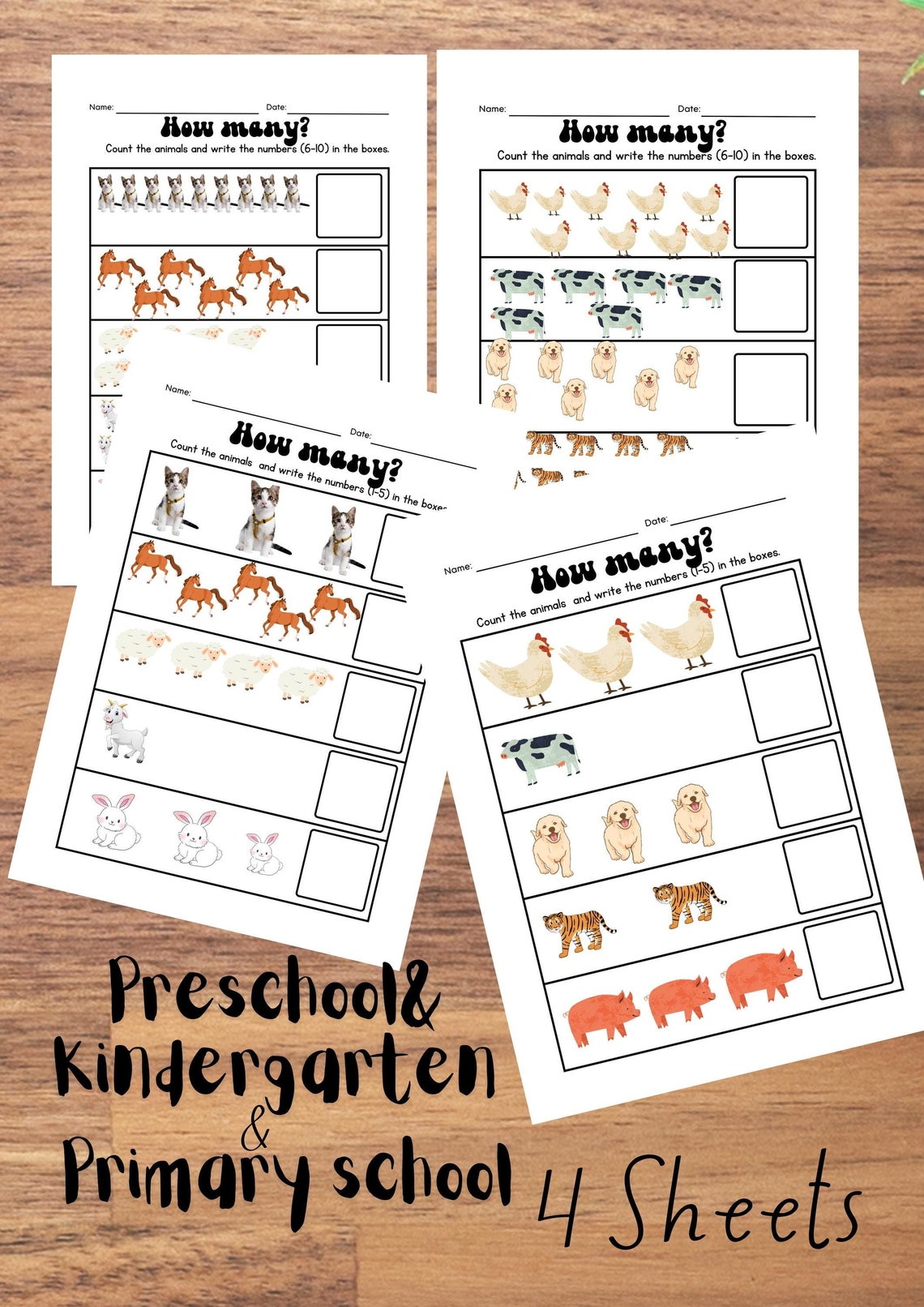 Educational Animal Counting Worksheets Set of 4 | Fun Printable ...