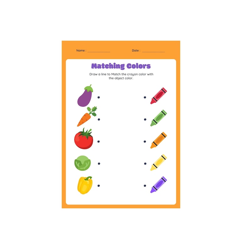 Matching Colors Worksheet - Fruits and Vegetables Educational PDF - Etsy
