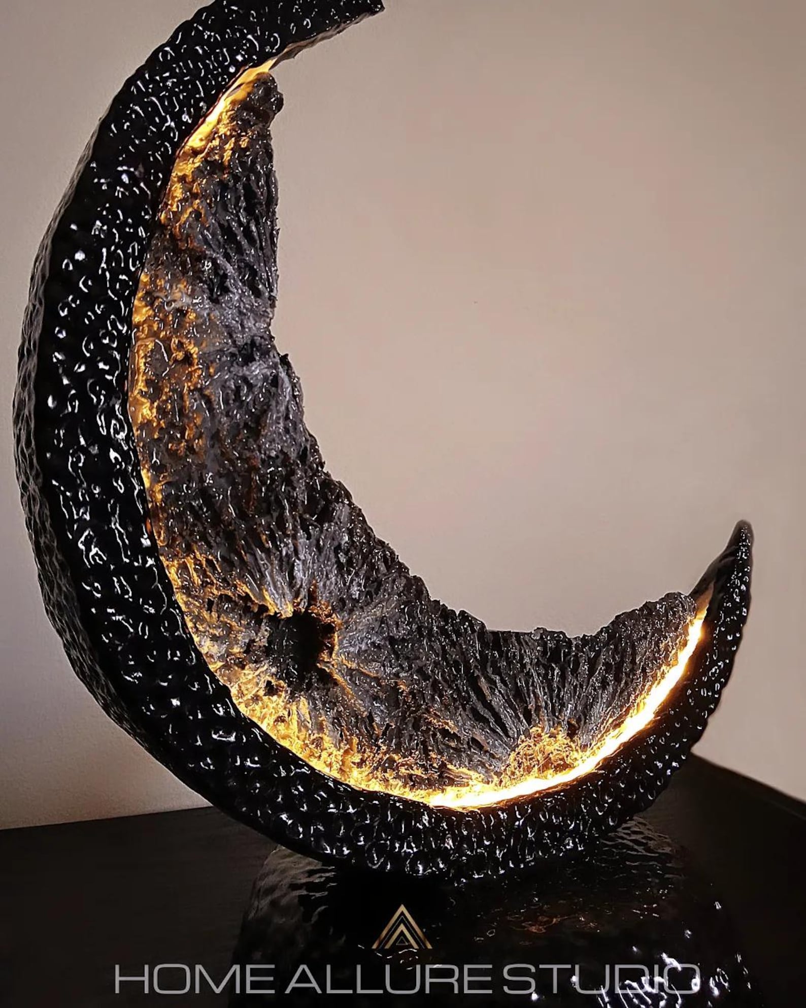 Handmade Crescent Moon Table Lamp: Modern LED Desk Light, Alexa ...