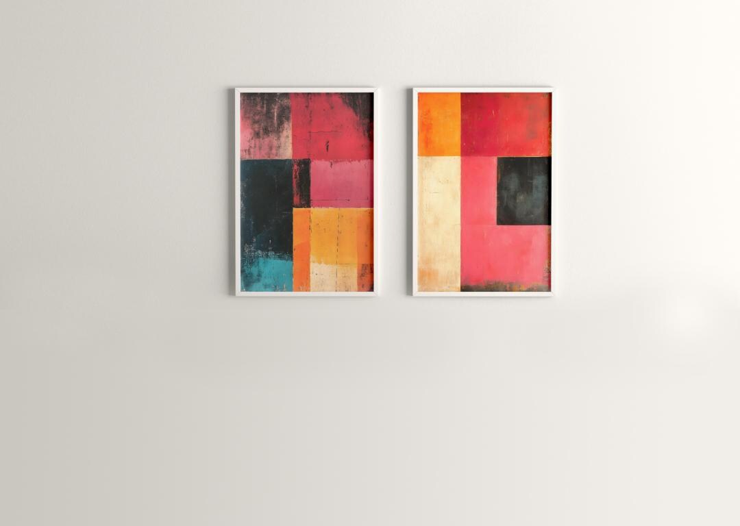 Abstract Geometric Art Print Set of 2, Abstract Wall Art, Digital ...