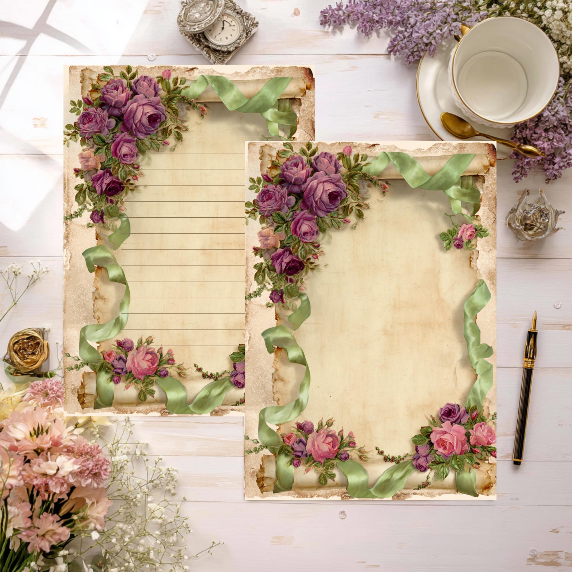 Vintage Rose Letter Paper: Printable Floral Stationery (PNG + PDF) - Etsy