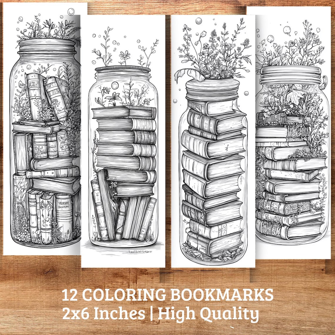Coloring Bookmarks – Printable Book Jar Set, Adult Digital DIY Gift ...
