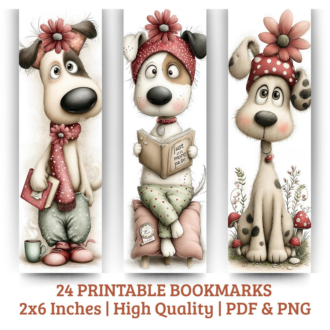 Printable Dog Bookmarks, Kawaii Animal Reading Art (PDF PNG) - Etsy