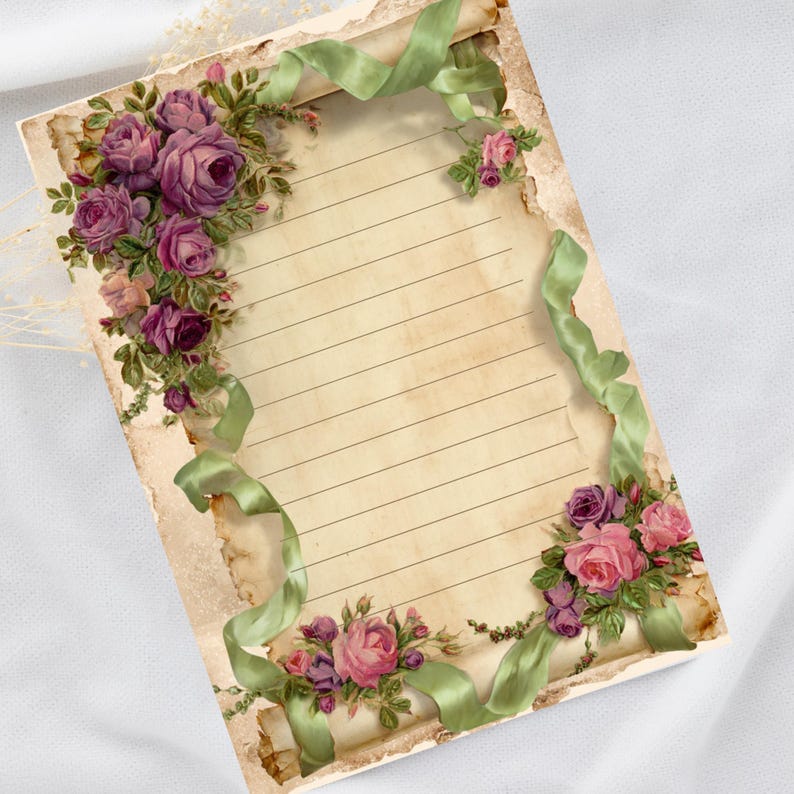 Vintage Rose Letter Paper: Printable Floral Stationery (PNG + PDF) - Etsy