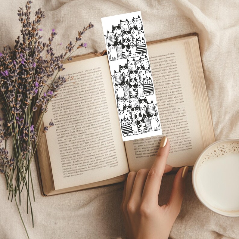 Printable Cat Coloring Bookmarks: DIY Gift for Book Lovers (PDF ...