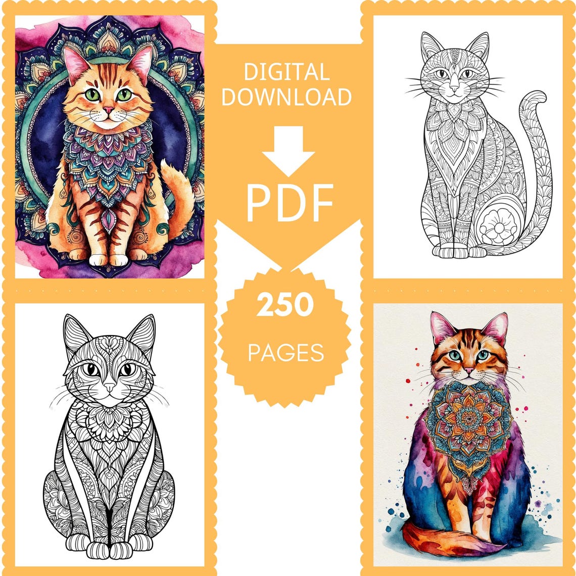 Cat Mandala Coloring Book – Relaxing Mandala Art for Adults | Digital ...