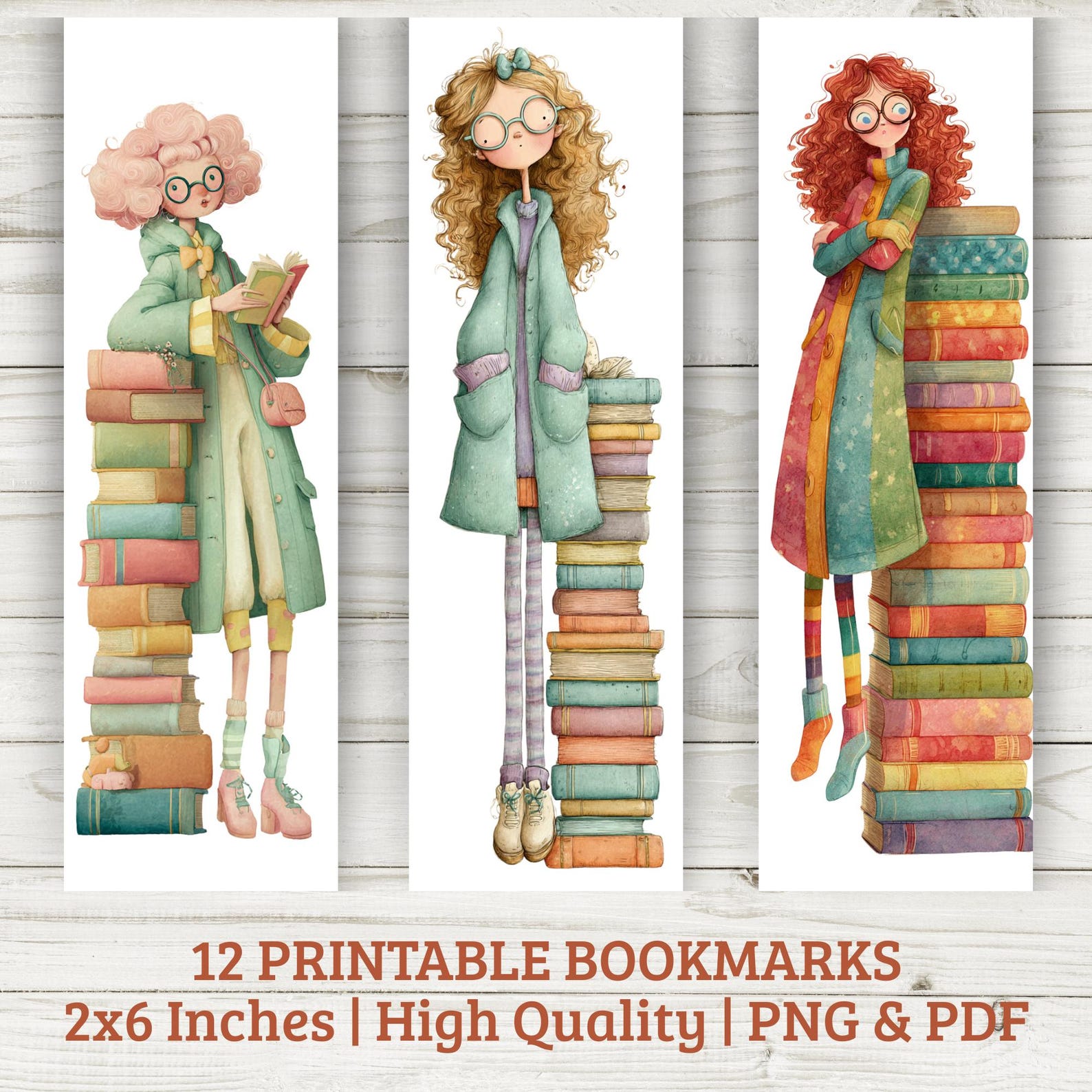 Whimsical Digital Printable Bookmarks – Dreamy Girl, Rainbow Books, 12 ...