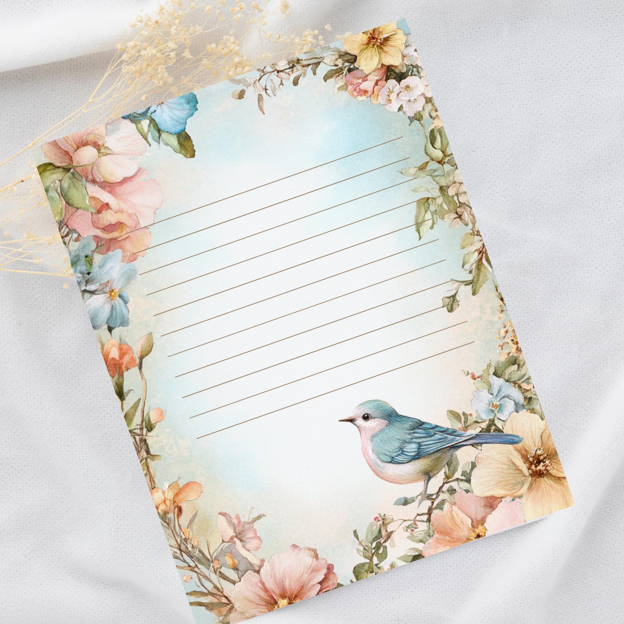 Spring Bluebird Floral Letter Writing Set: Stationery Sheets, Penpal ...