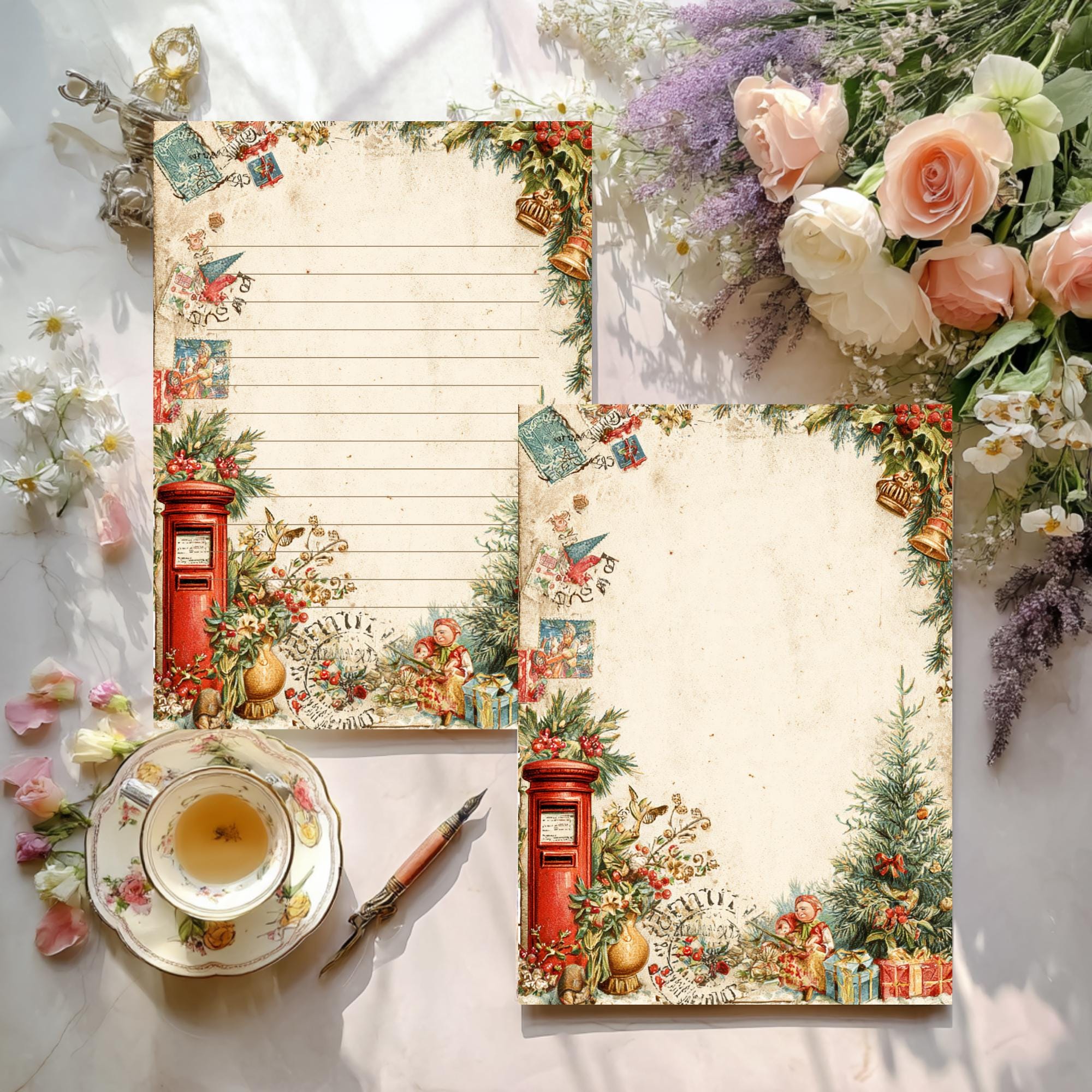 Vintage Christmas Stationery Set: Nostalgic Holiday Letter Writing (PDF ...