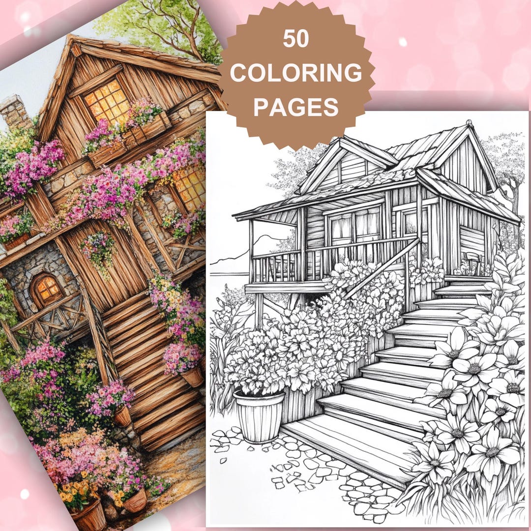 50 FLORAL HOUSES Coloring Pages for Adults, Instant Download, Printable ...