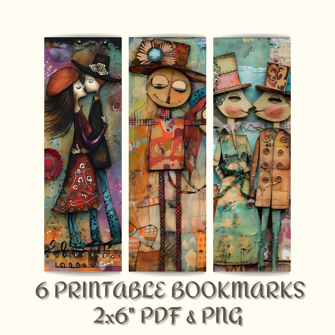 Whimsical Printable Bookmarks, 6 Digital Bookmarks, 2x6” PDF & PNG ...