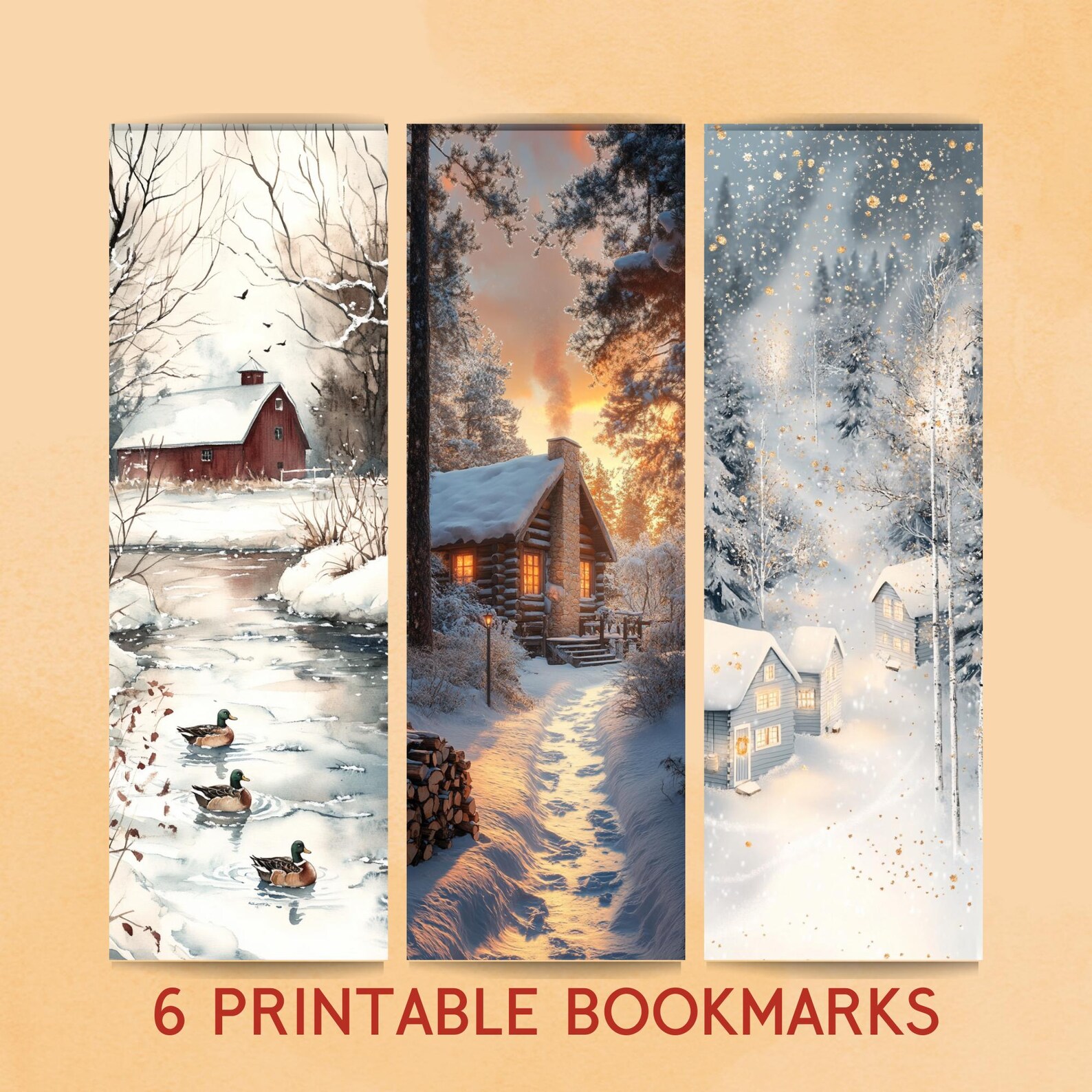 6 Snow Scenery Bookmarks Printable Bookmarks, Winter Landscape ...