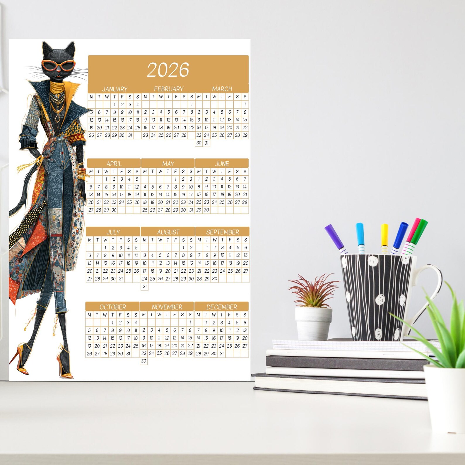 2026 Fashion Cat Calendar – Chic Couture Illustration (digital Download ...