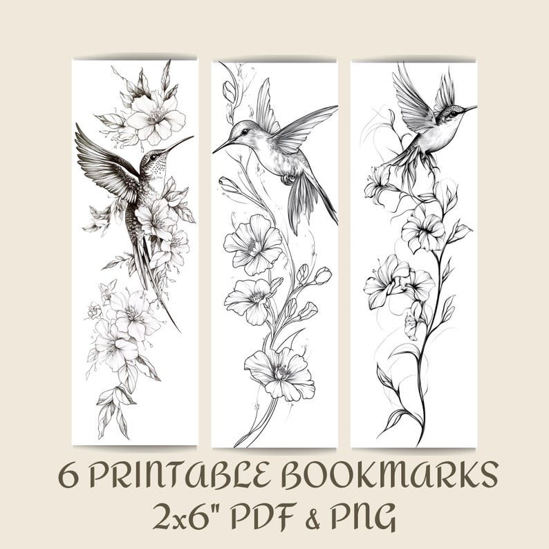 6 Colorable Birds Flowers Printable Bookmarks Birds Flowers Printable ...