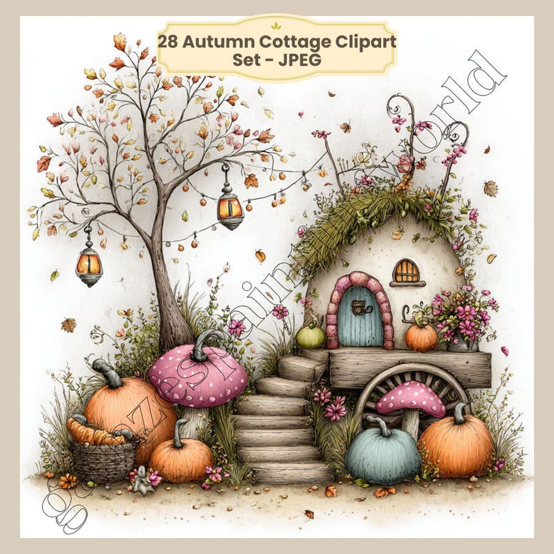 Whimsical Cottagecore Autumn Clipart Set, Pumpkin House (JPG) - Etsy