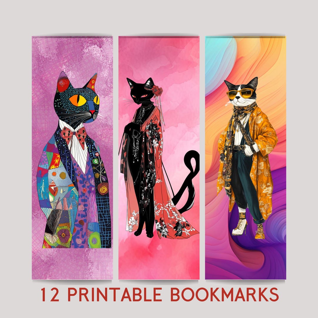 12 Weird Cat Printable Bookmarks, Funny Cats Printable Bookmarks Set ...
